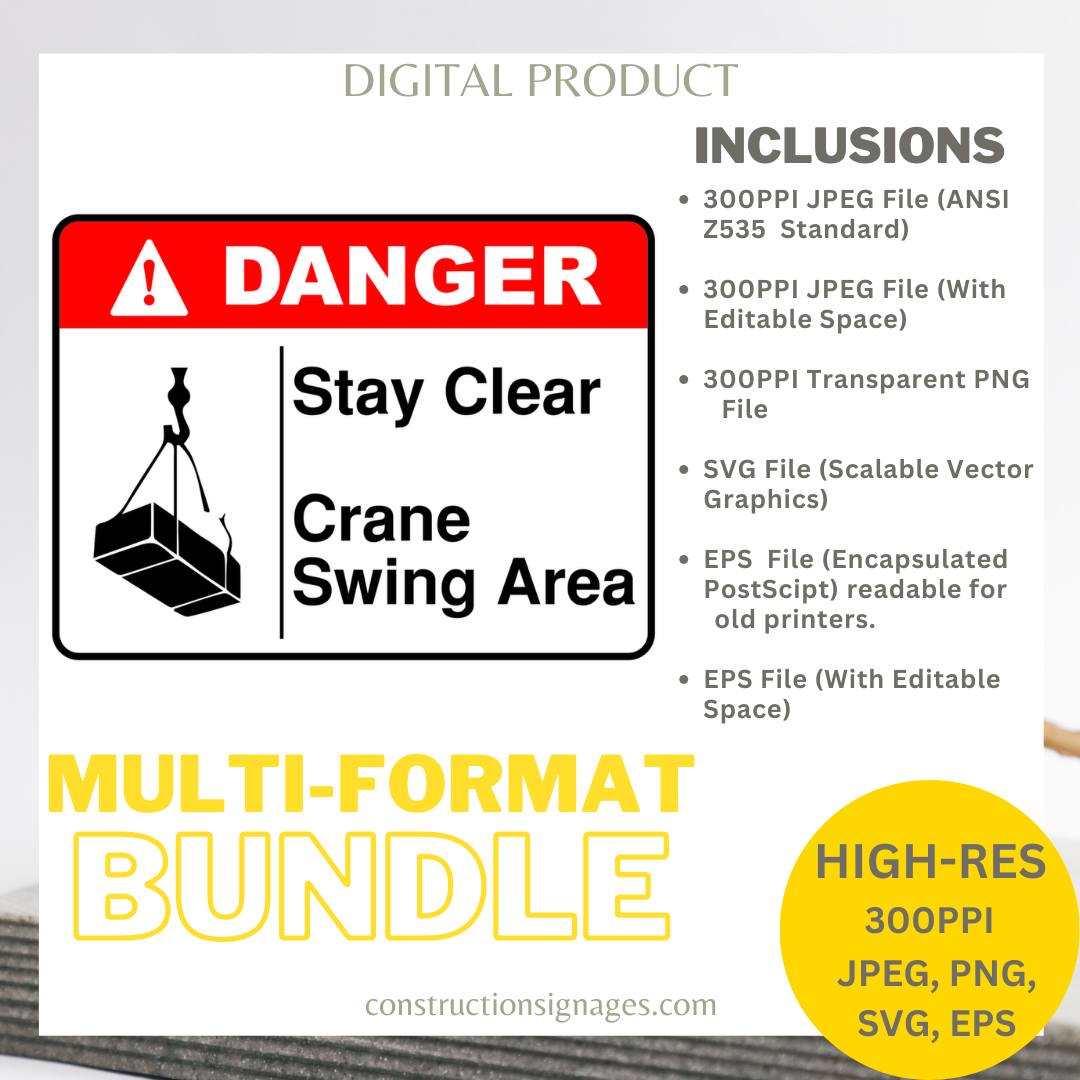 Crane Swing Area, Stay Clear, Printable Digital Download | Construction ...