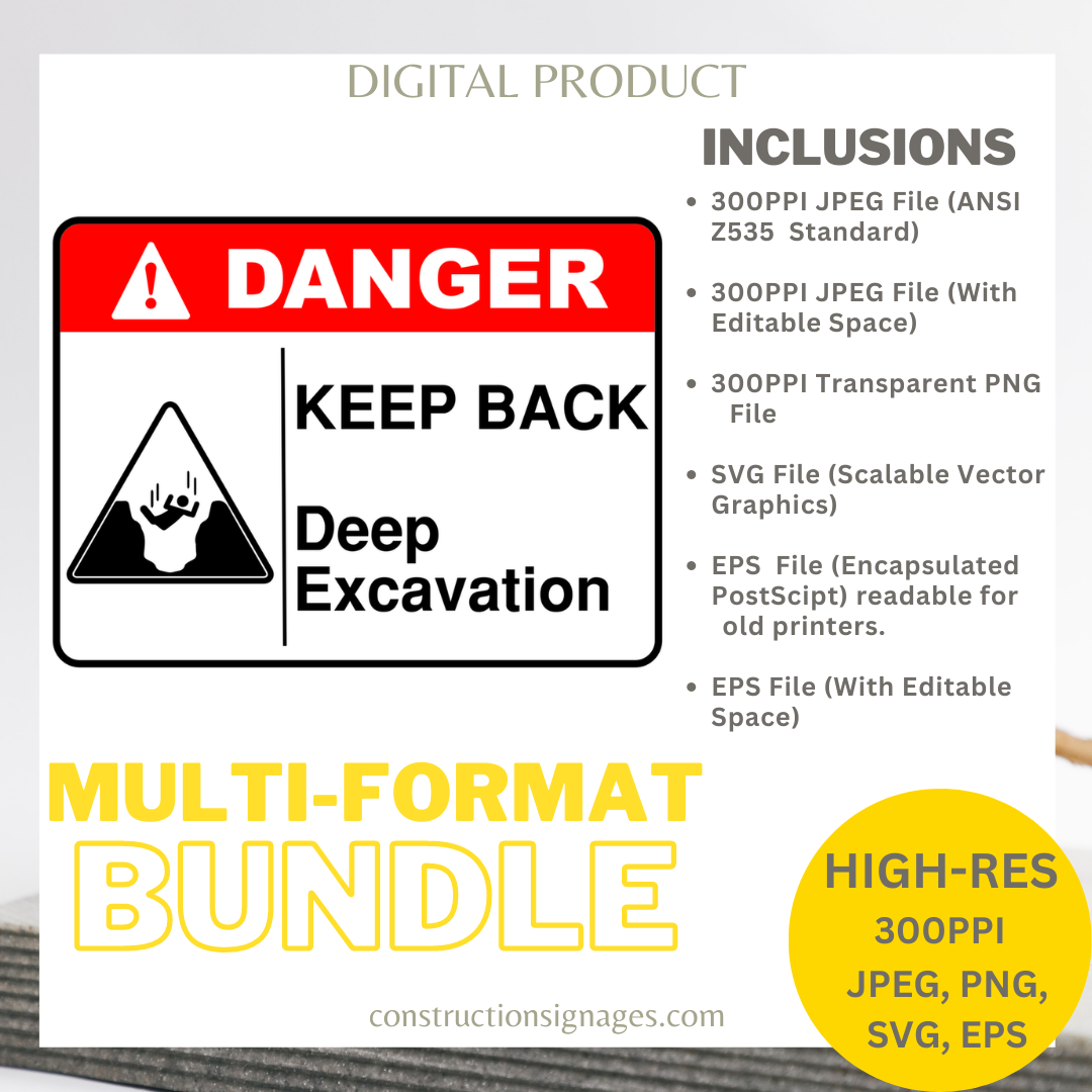 Keep Back, Deep Excavation, Printable Digital Download | Construction ...