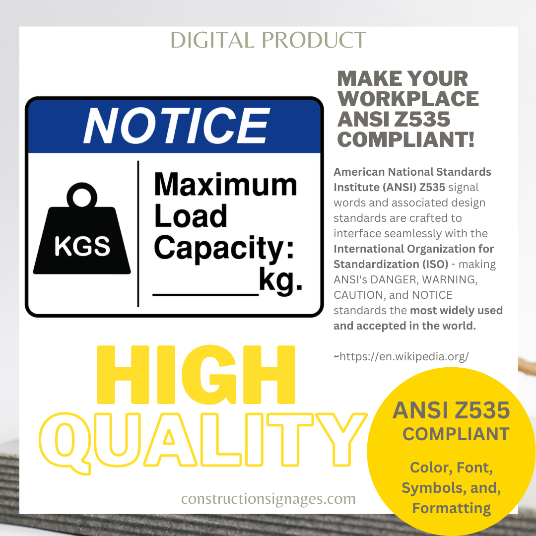 Maximum Load Capacity, Kgs, Printable Digital Download | Construction ...