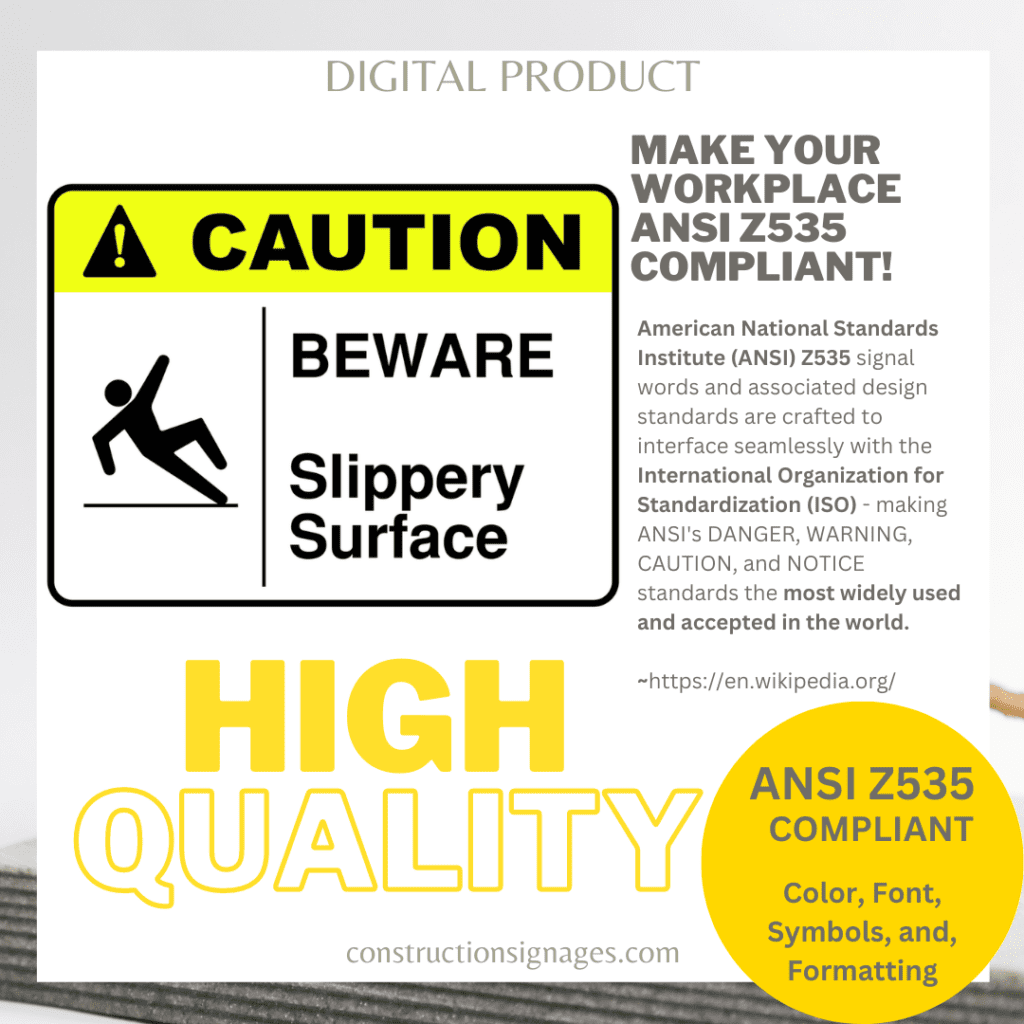 Beware, Slippery Surface, Printable Digital Download | Construction ...