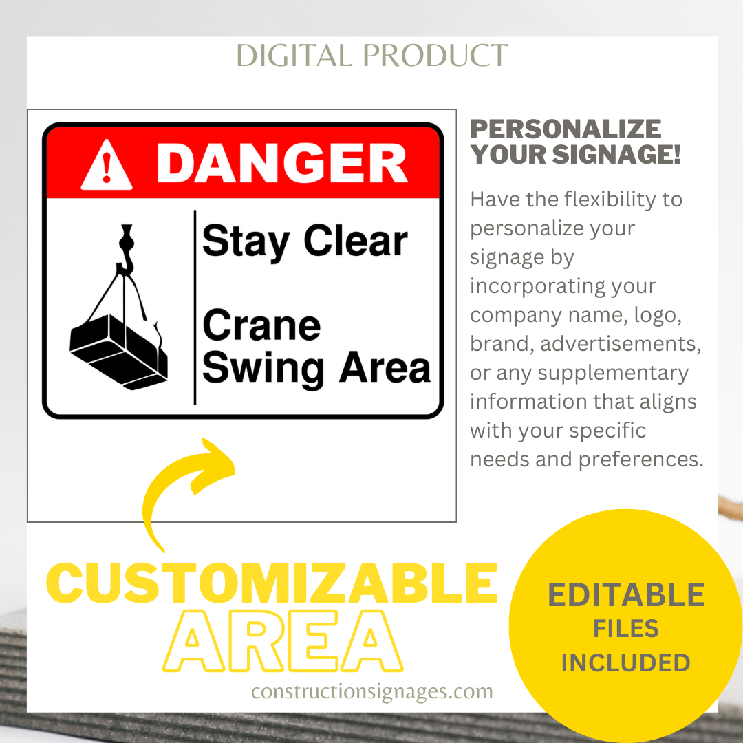 Crane Swing Area, Stay Clear, Printable Digital Download | Construction ...