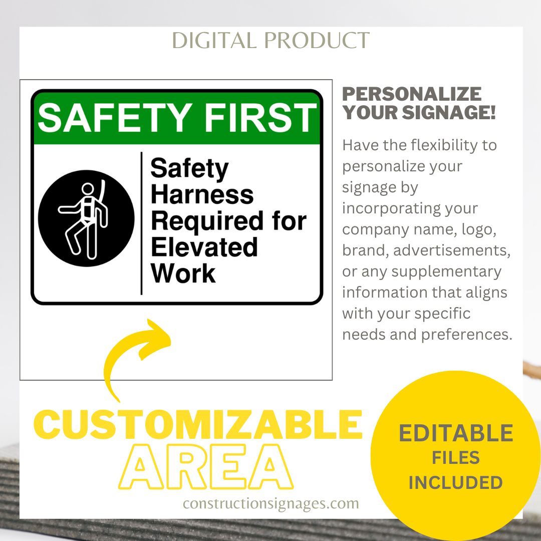 Safety Harness Required, Printable Digital Download | Construction Signages