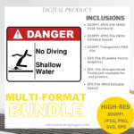 No Diving Shallow Water Printable Safety Signages, Digital Download ...