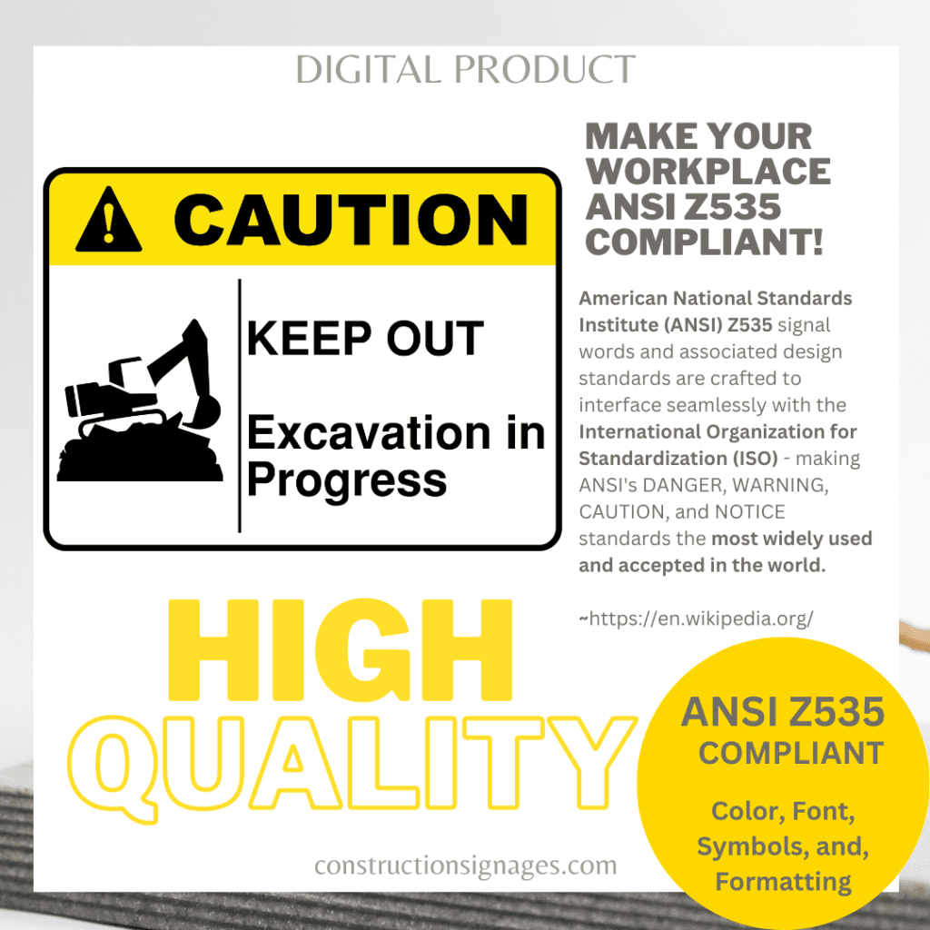 Keep Out, Excavation in Progress, Printable Safety Signages, Digital ...
