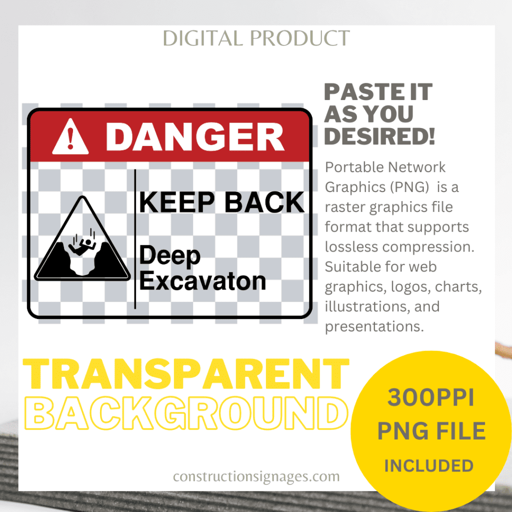 Keep Back, Deep Excavation, Printable Safety Signages, Digital Download ...