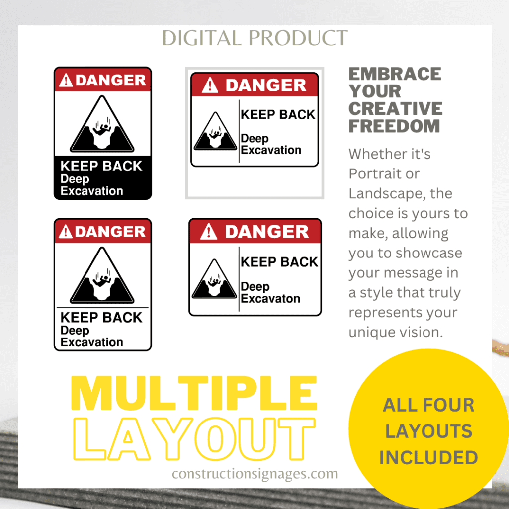 Keep Back, Deep Excavation, Printable Safety Signages, Digital Download ...