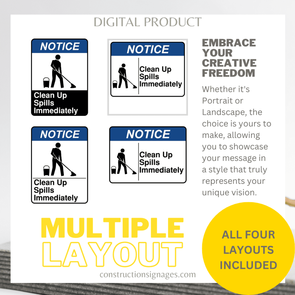 Clean Up Spills Immediately | Printable Safety Signages | Construction ...