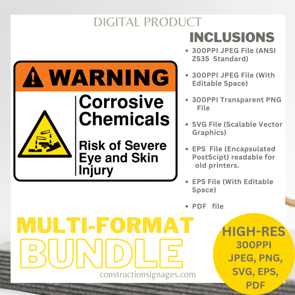 Corrosive Chemicals, Risk of Severe Eye and Skin Injury, Printable ...