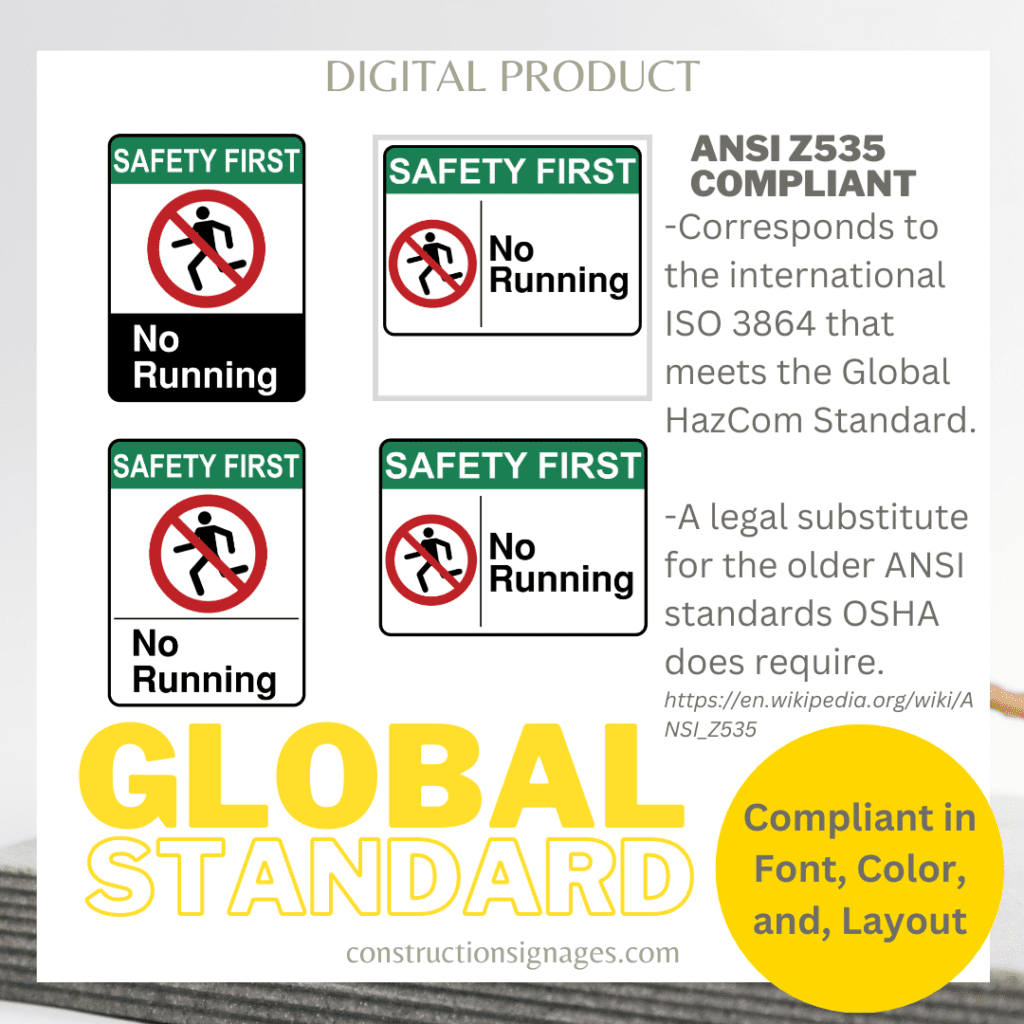 No Running, Printable Safety Signages | Construction Signages
