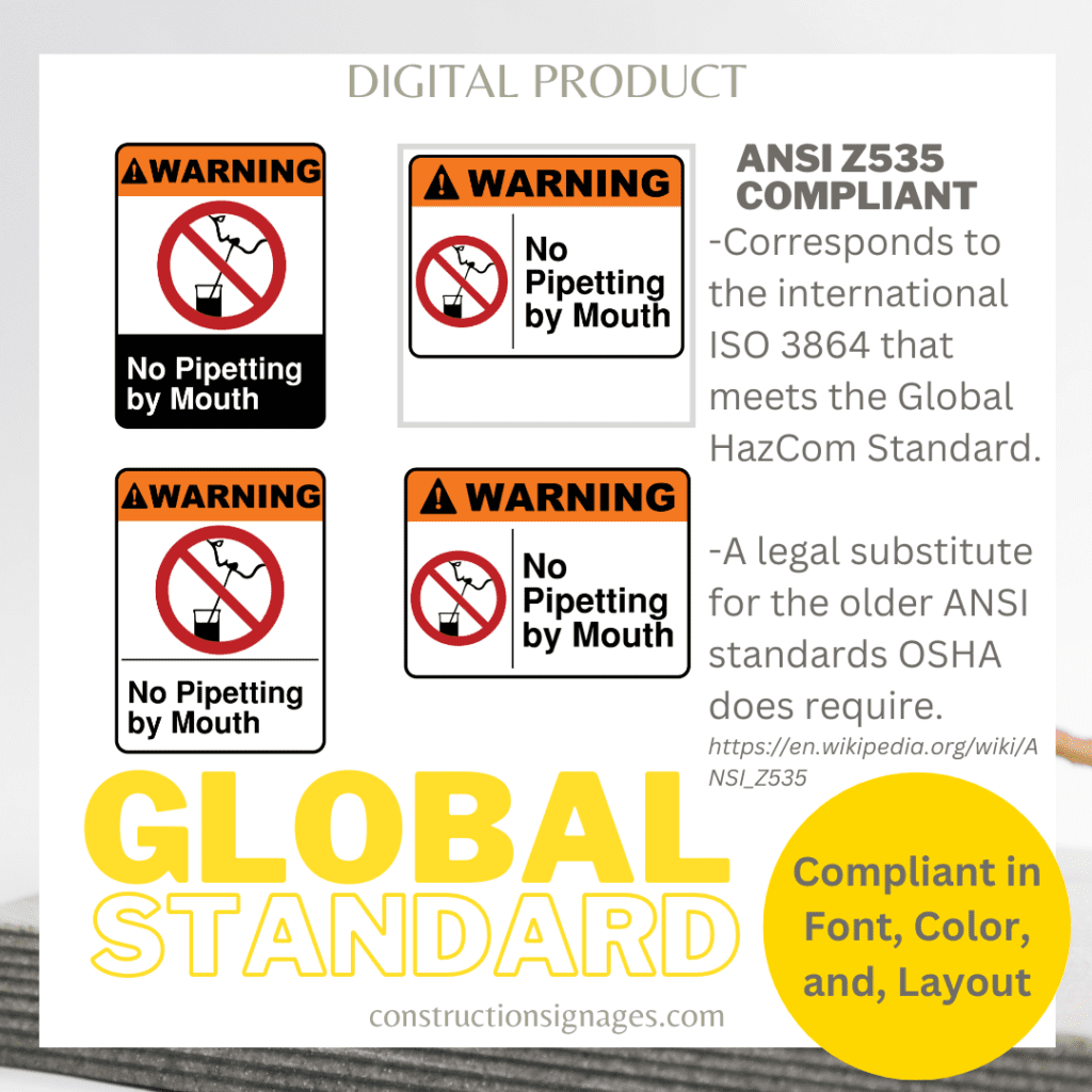 No Pipetting by Mouth, Printable Safety Signages | Construction Signages