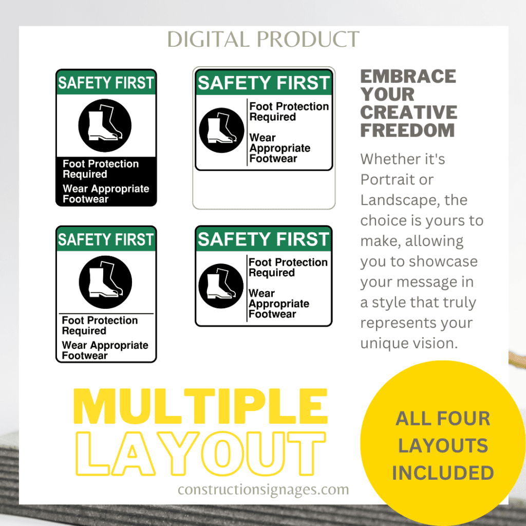 Foot Protection Required, Wear Appropriate Footwear | Construction Signages