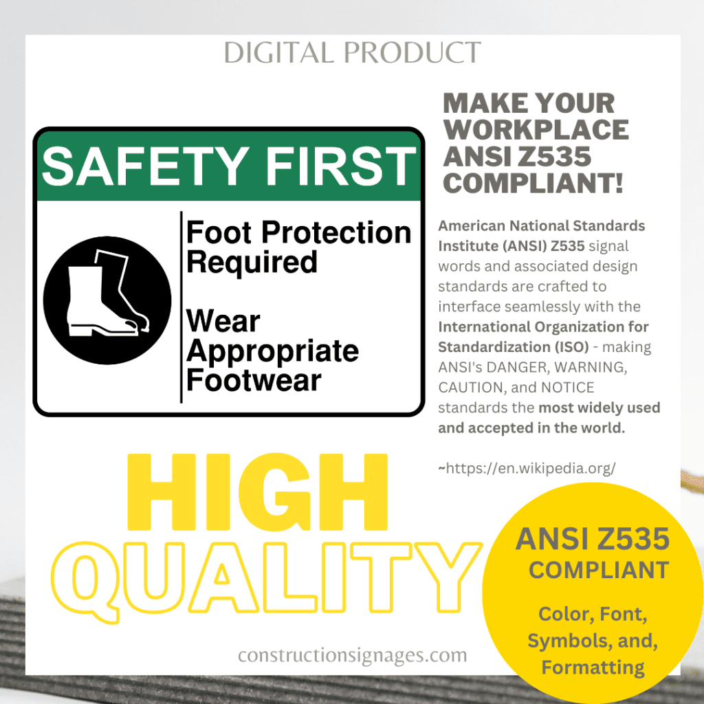 Foot Protection Required, Wear Appropriate Footwear | Construction Signages