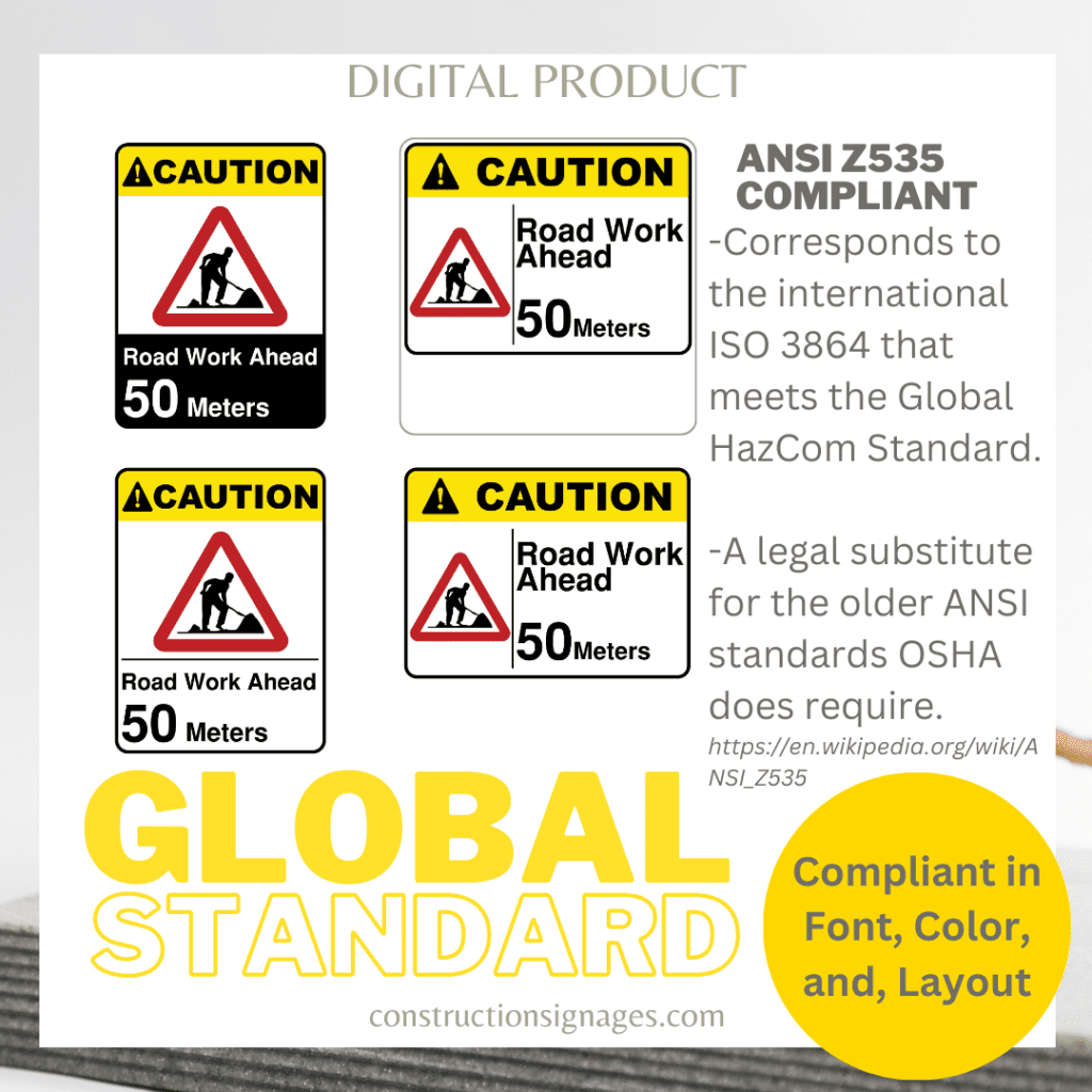 Road Work Ahead 50 Meters | Construction Signages